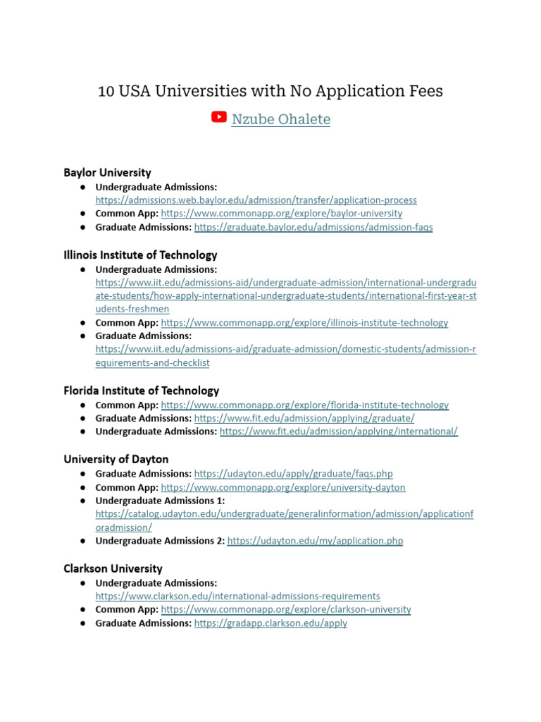 No Application Fees Schools Share | PDF | Academia | Higher Education