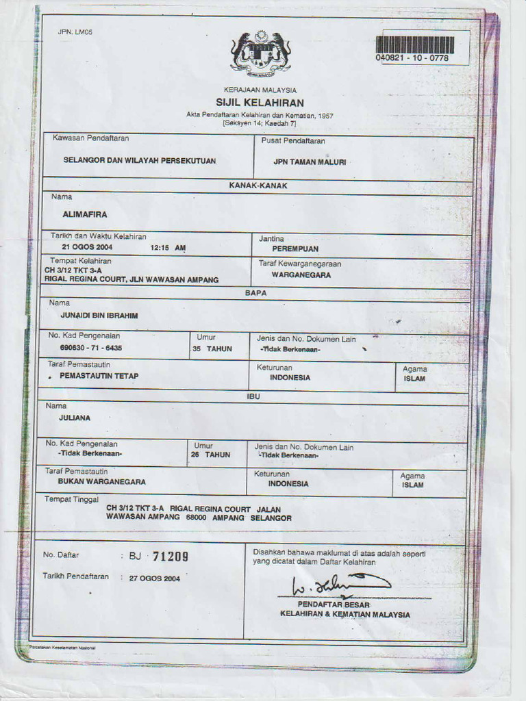 SIJIL LAHIR ANAK | PDF