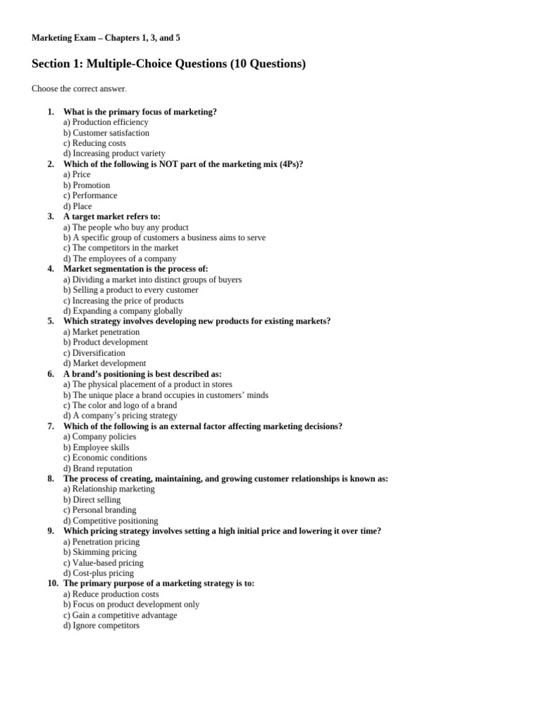Marketing Exam | PDF | Marketing | Pricing