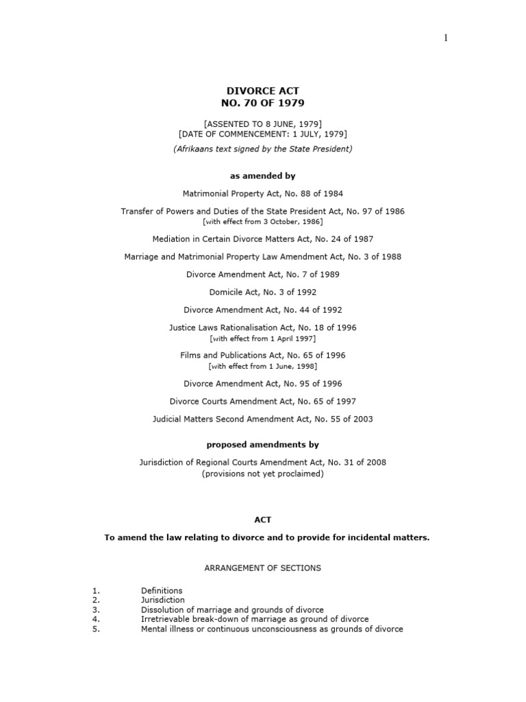 Overview of Divorce Act 70 of 1979 | PDF | Divorce | Marriage