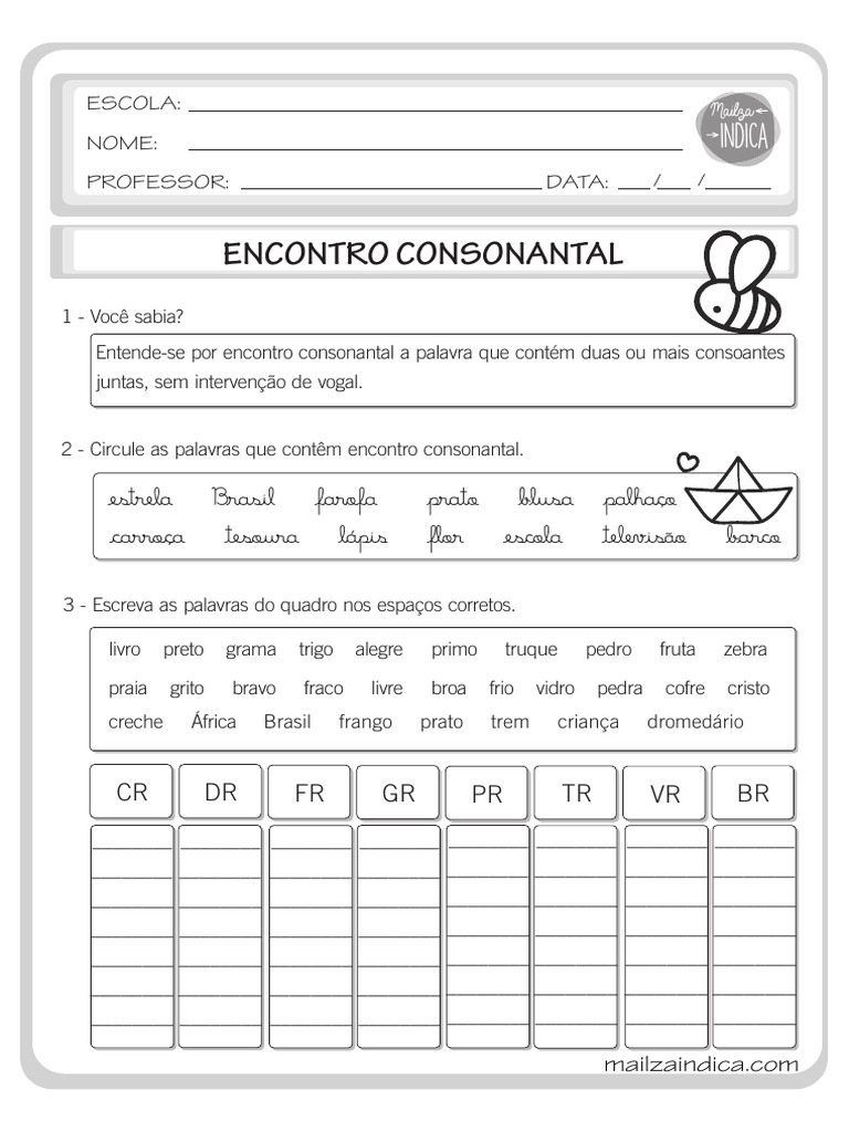 9 Fundamental Portugues 2 Ano Encontro Consonantal | PDF