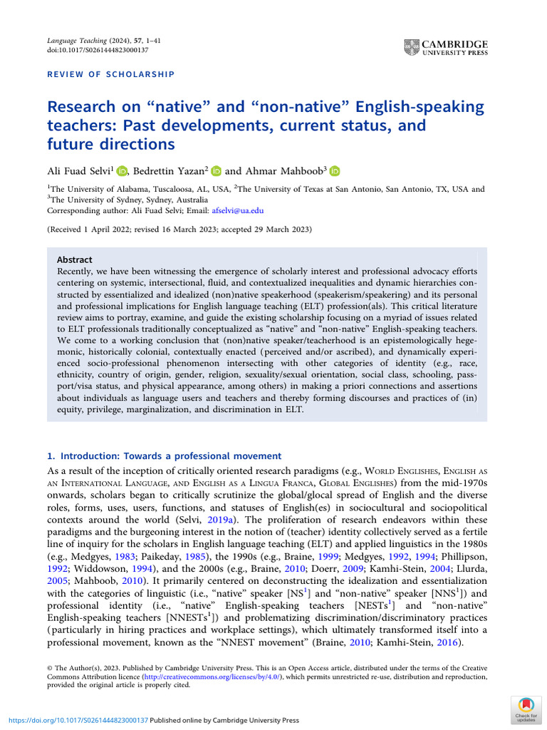 Research On Native and Nonnative Englishspeaking Teachers - Past ...