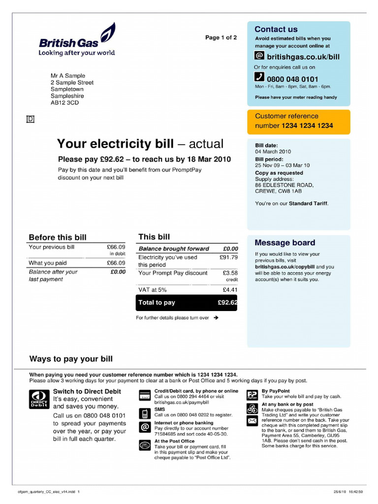 Sample Electricity Bill Overview | PDF | Payments | Banks