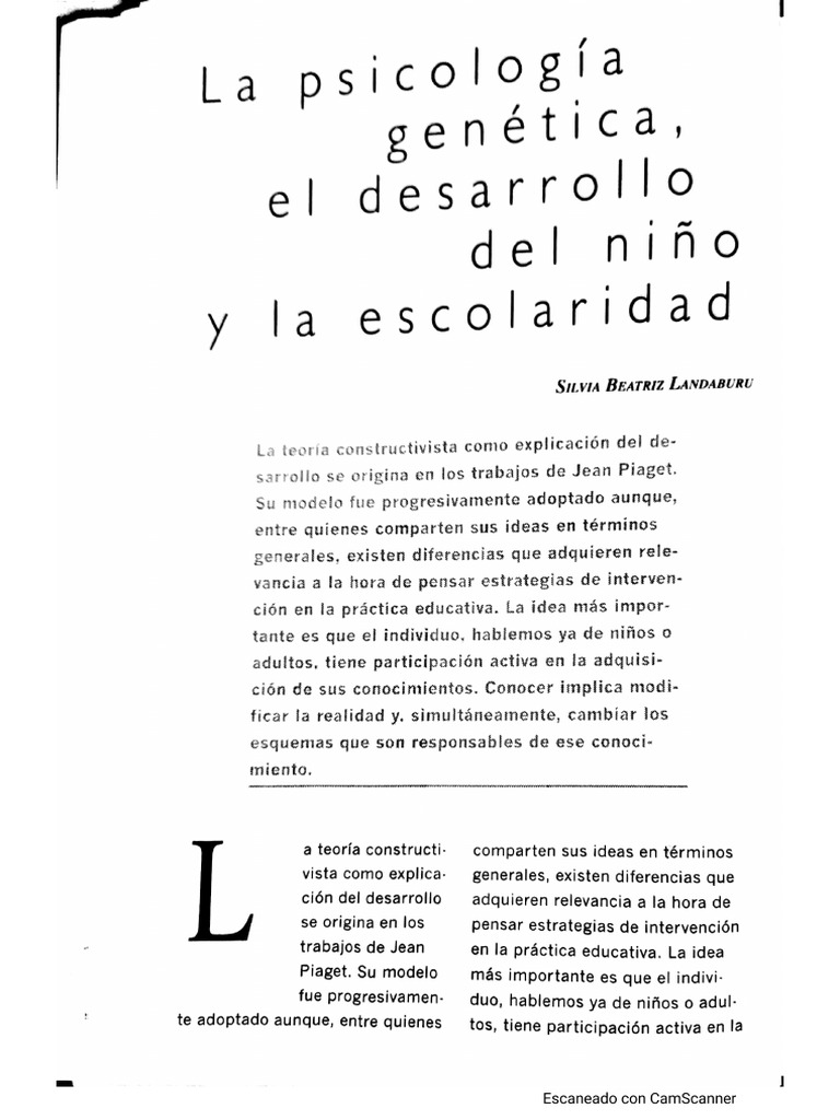 La psicología genética, el Desarrollo del niño y la escolaridad | PDF