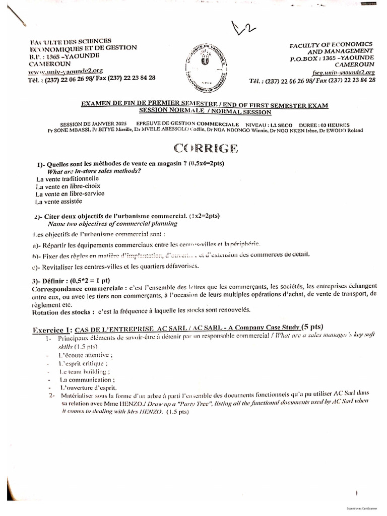 gestion commerciale correction sn | PDF