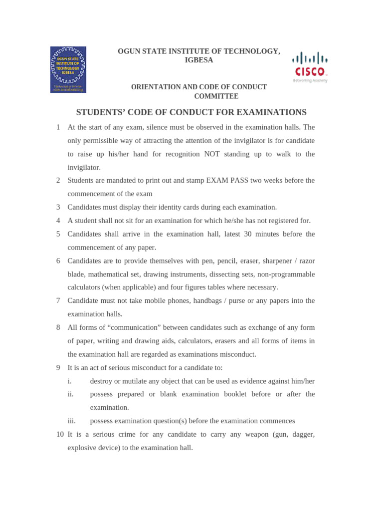 Code of Conduct For Students | PDF