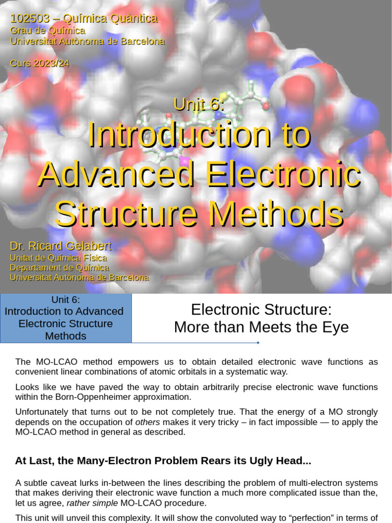 2024-25 Quantum Chemistry 06 Electronic Structure Methods SLIDES | PDF | Hartree–Fock Method ...