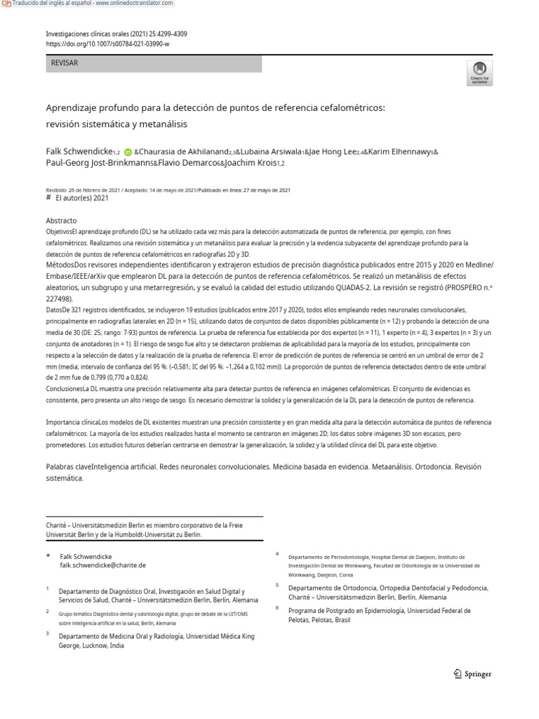 Deep Learning For Cephalometric Landmark Detection Systematic En Es Pdf Metaanálisis