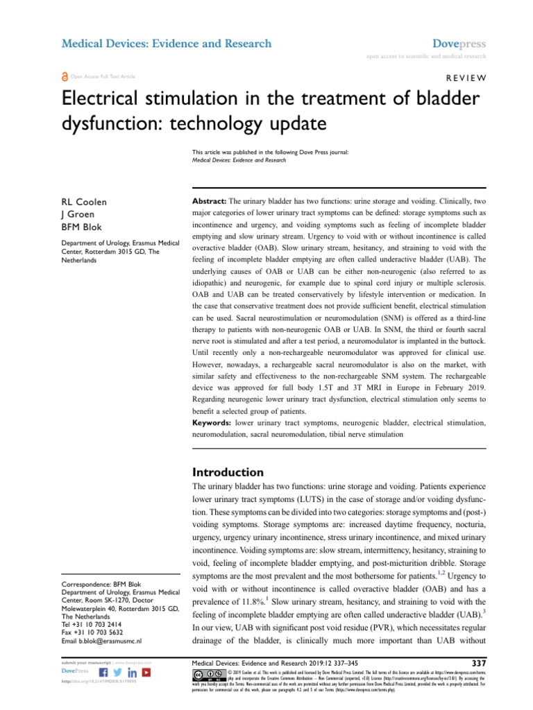 Electrical Stimulation in The Treatment of Bladder | PDF | Urinary ...