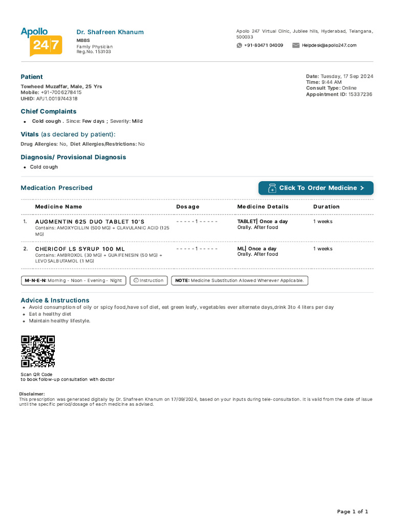 Prescription Apollo 2471726546597262 | PDF | Medical Treatments | Drugs
