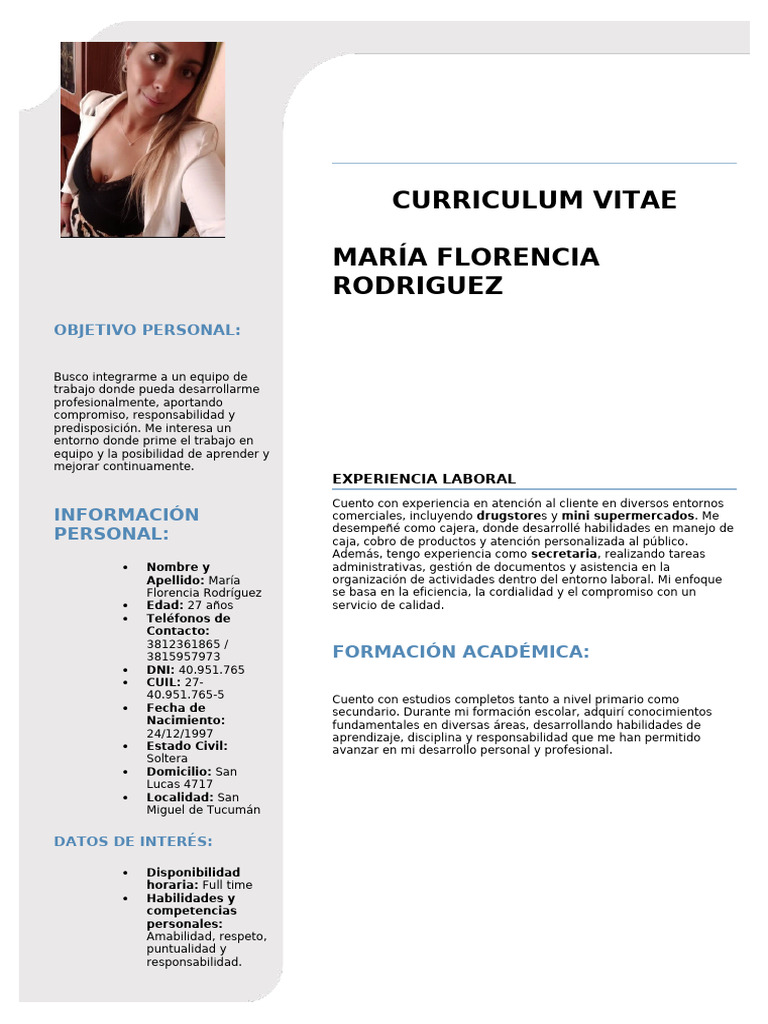 CV de María Florencia Rodríguez | PDF | Aprendizaje