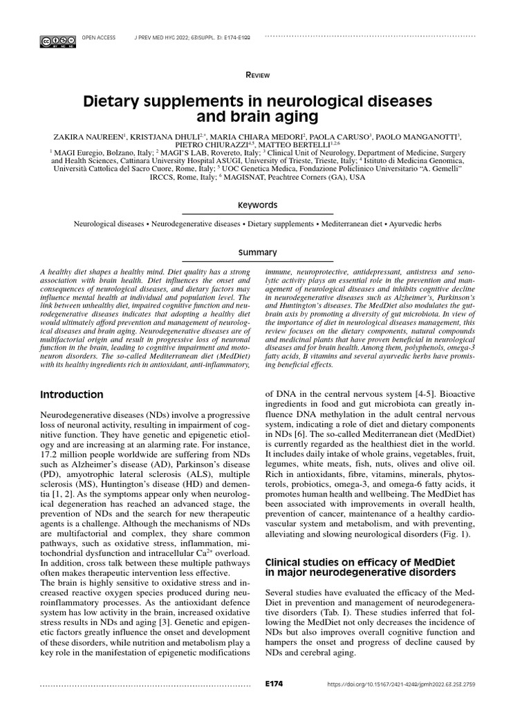 Dietary Supplements in Neurological Diseases and Brain Aging | PDF | Dementia | Omega 3 Fatty Acid