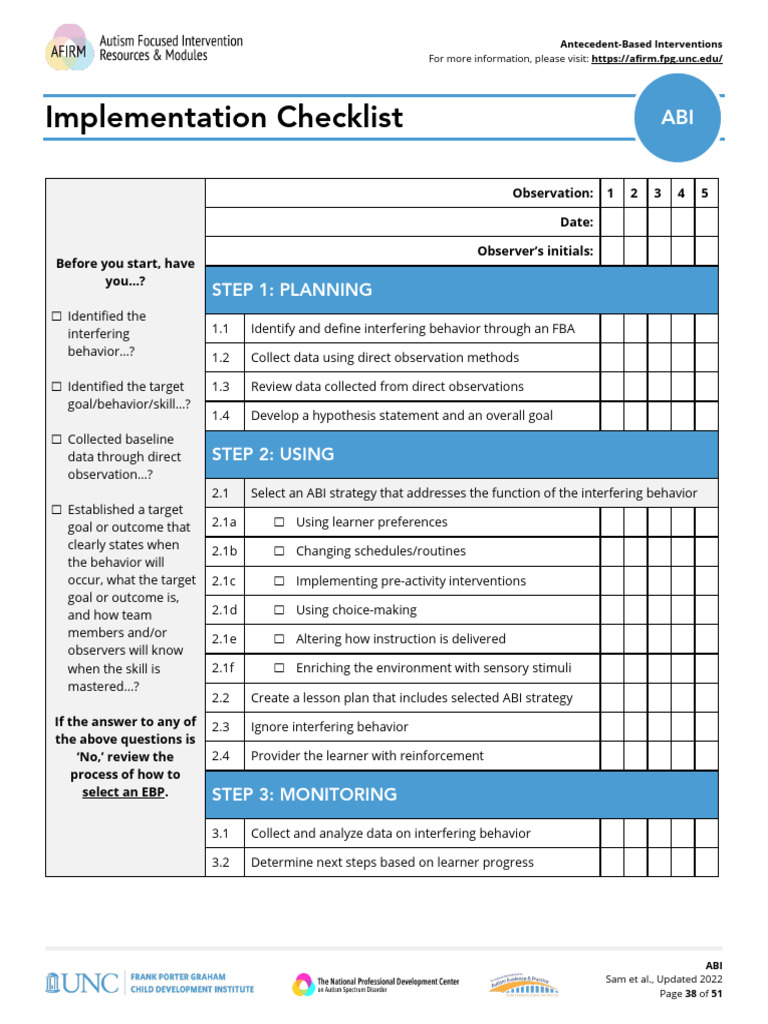 Antecedent-Based Intervention Checklist | PDF | Learning | Behavior