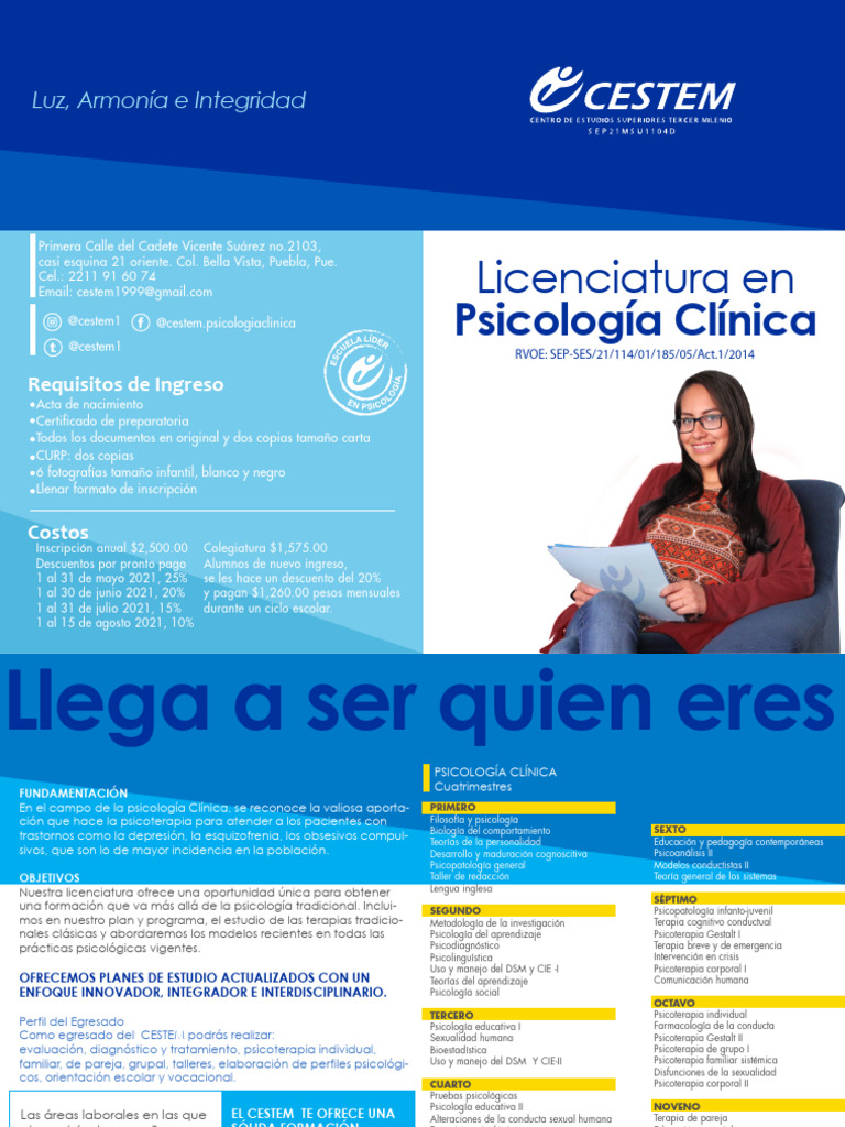 Folleto Lic Psic Clinic | PDF | Sicología | Psicoterapia