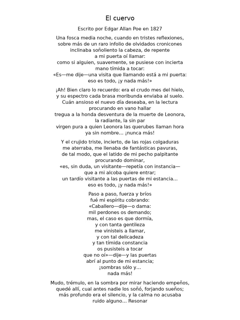 El cuervo: Poema de Poe | PDF | El Cuervo