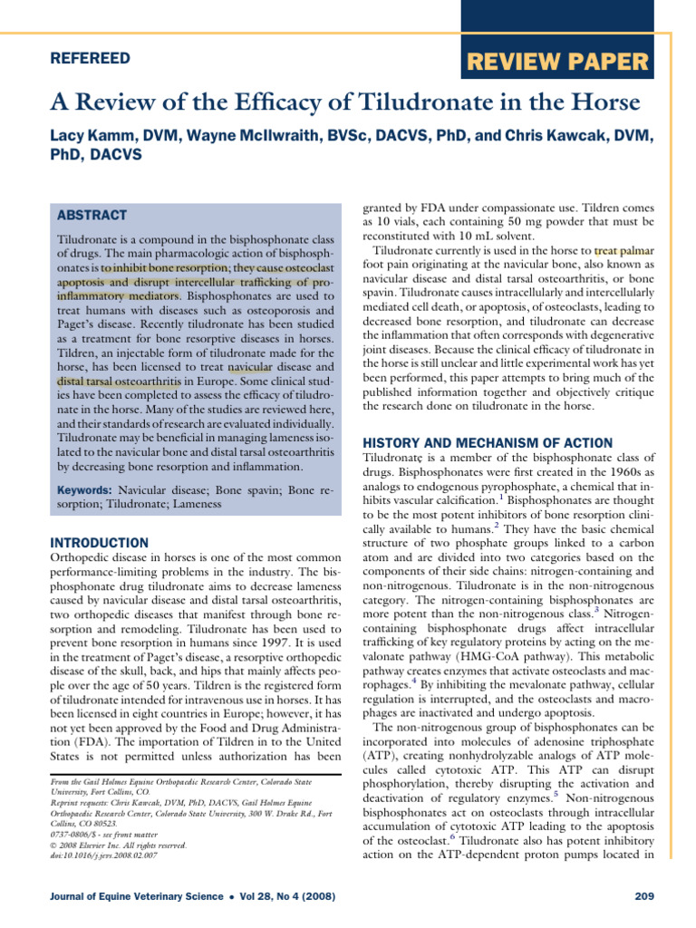 Efficacy of Tiludronate in Horses | PDF | Bone | Osteoporosis