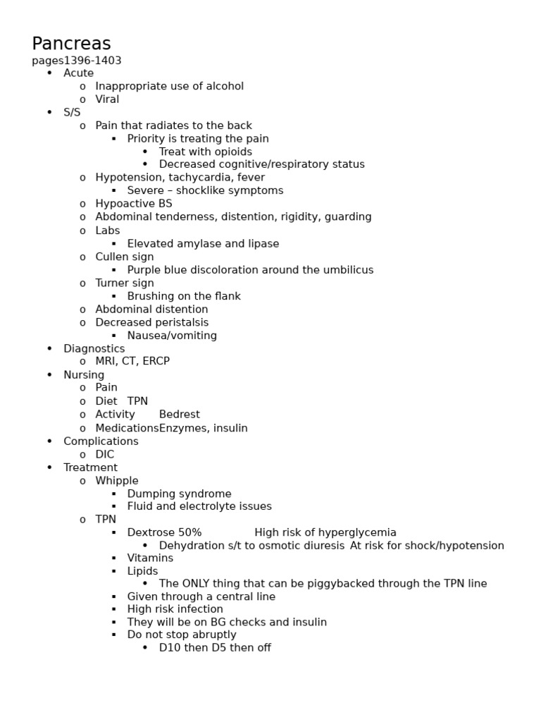 Nursing Lecture Pancreas notes | PDF