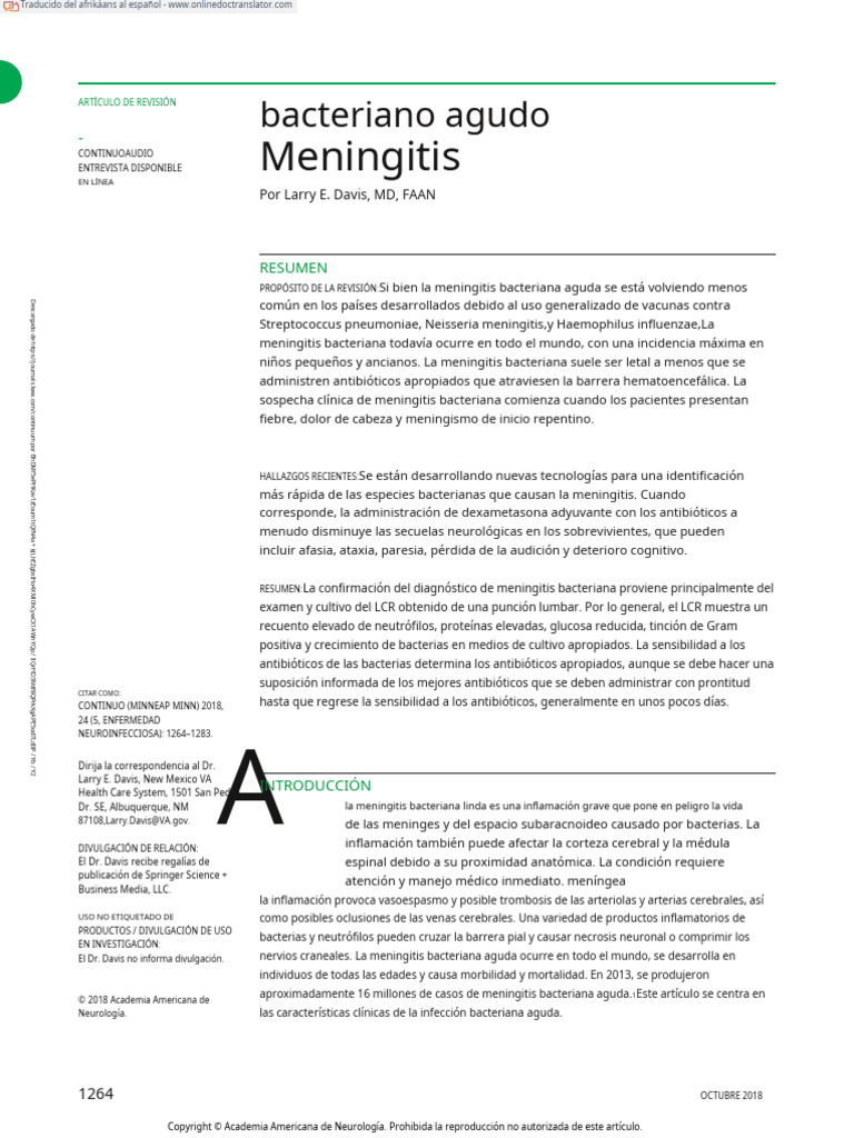 Meningitis Bacteriana Aguda: Diagnóstico y Tratamiento | PDF ...