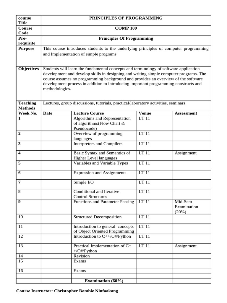 Principles of Programming Course Overview | PDF | Computer Programming | C++