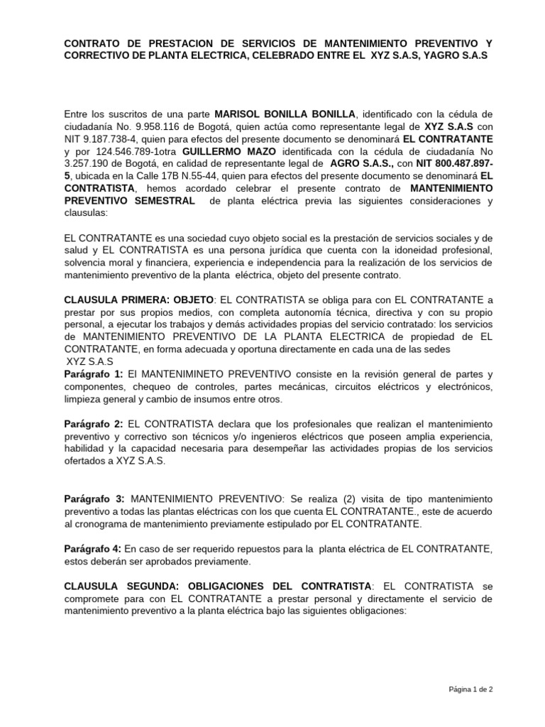 Contrato Mantenimientos | PDF