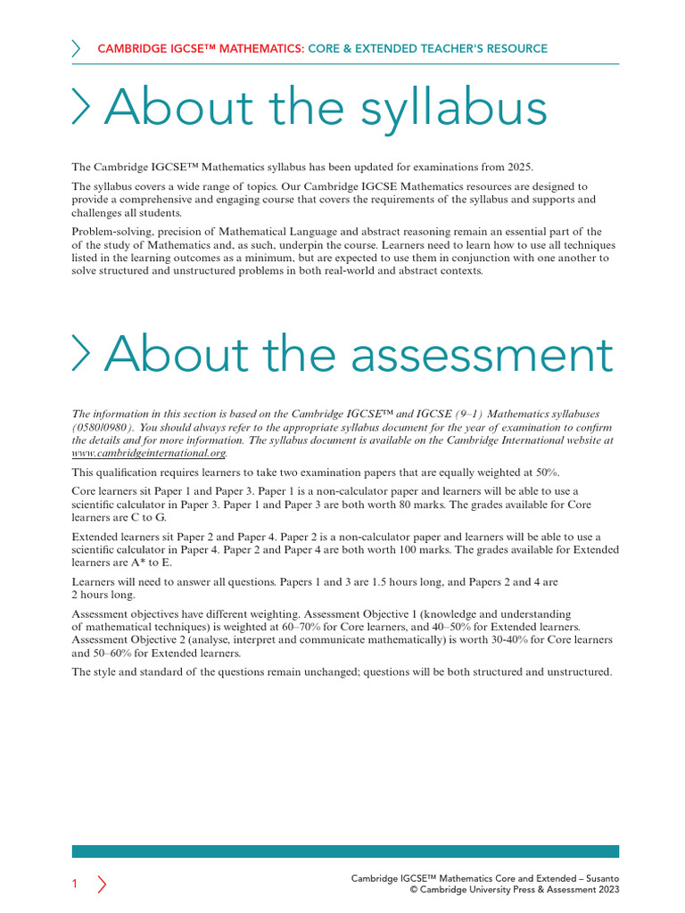 Igcse Maths Core Ext 3ed TR Syllabus Assessment | PDF | Mathematics ...