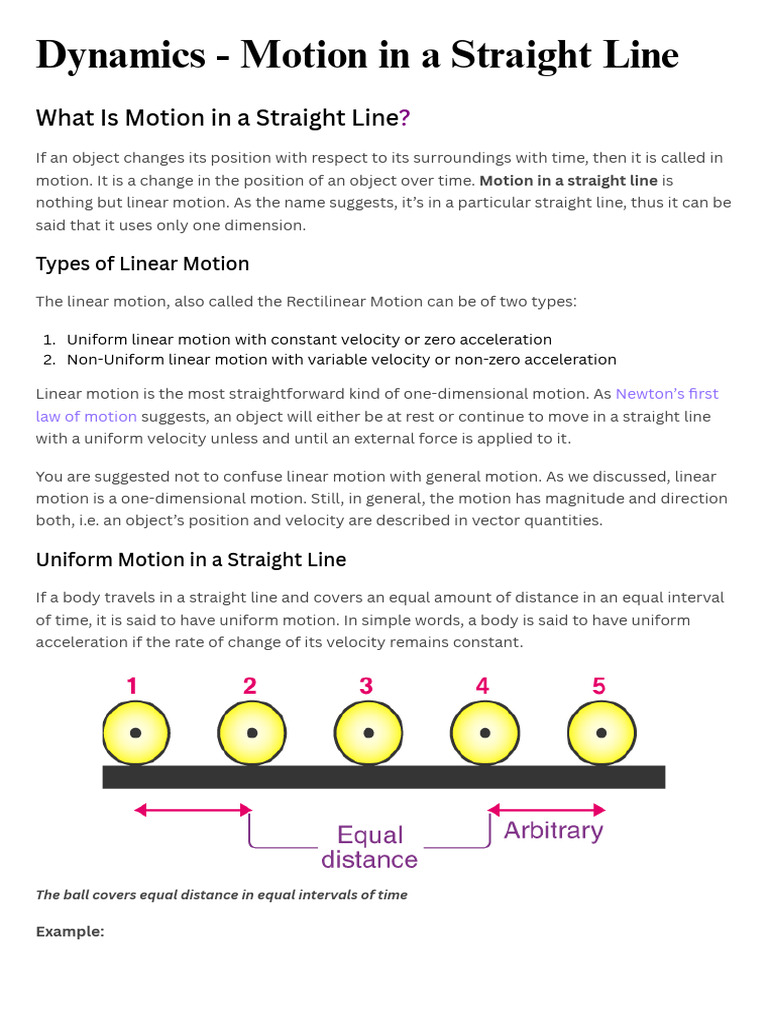 Dynamics - Motion in A Straight Line PDF | PDF | Velocity | Acceleration