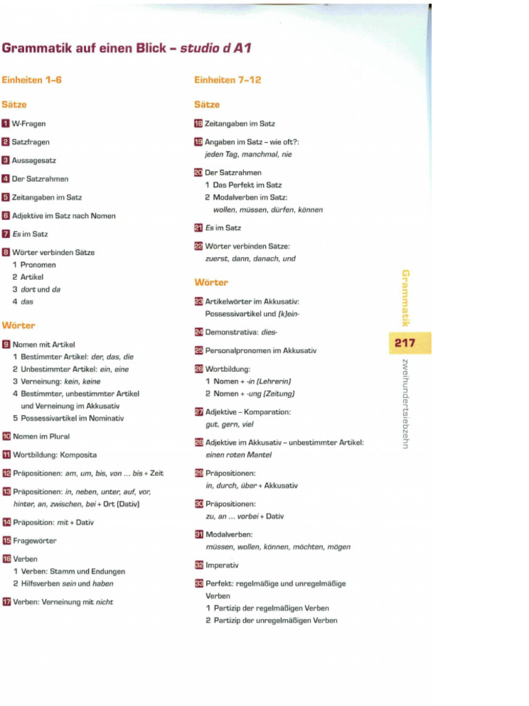 Studio D A1 - GRAMMATIK 1-6 | PDF