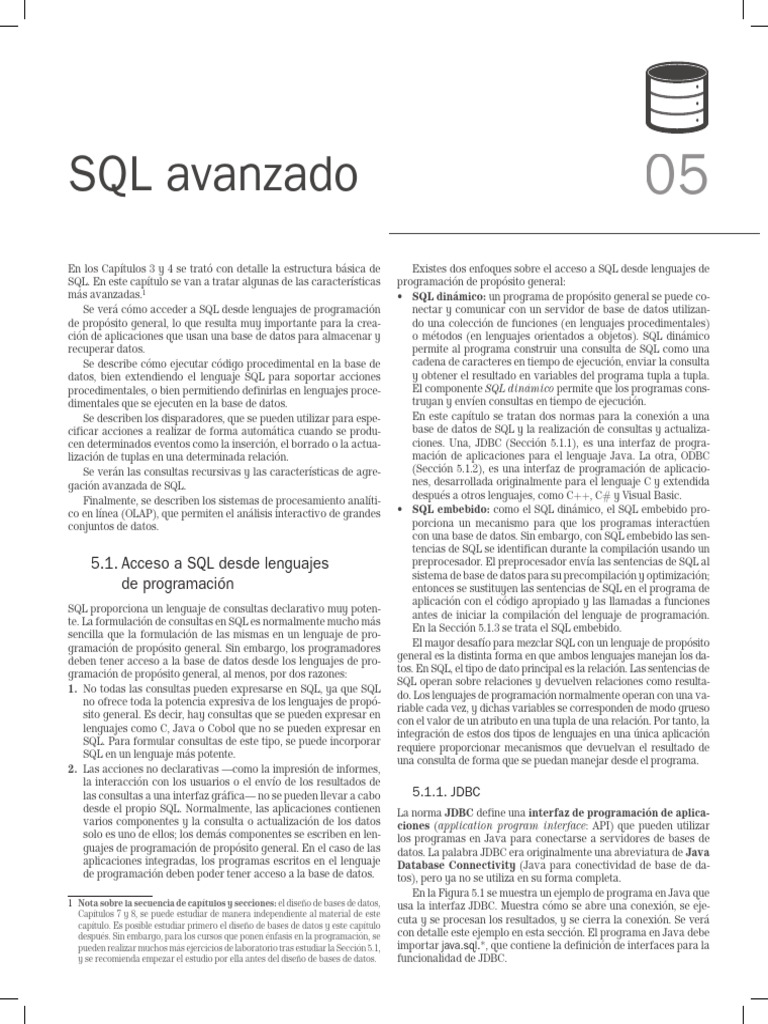 SQL Avanzado: 5.1. Acceso A SQL Desde Lenguajes de Programación | PDF | SQL | Lenguaje de ...