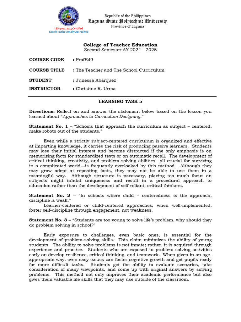 Curriculum Design Approaches Analysis | PDF | Curriculum | Critical Thinking