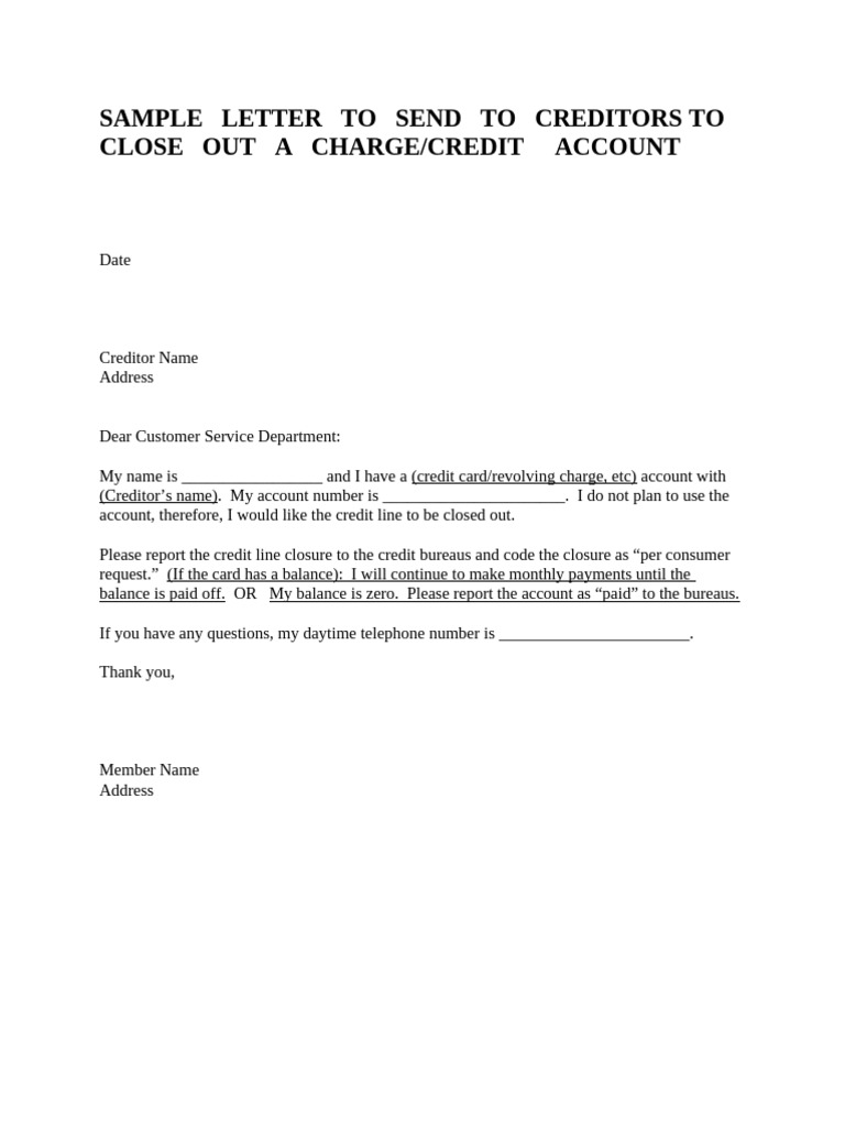 Sample Letter to Close Credit Account | PDF