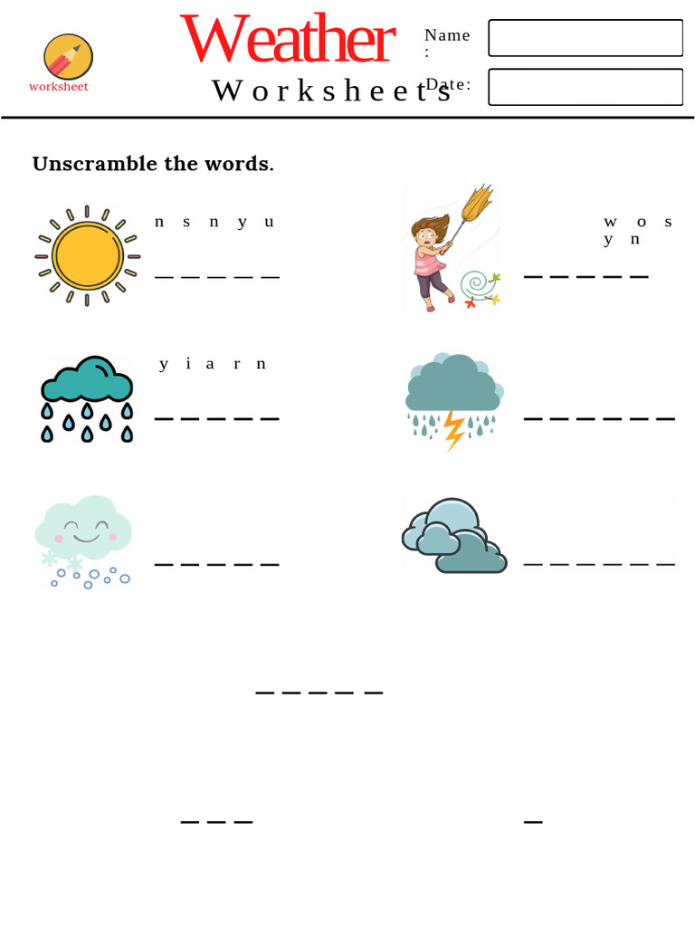 Weather Worksheets Unscramble The Words | PDF