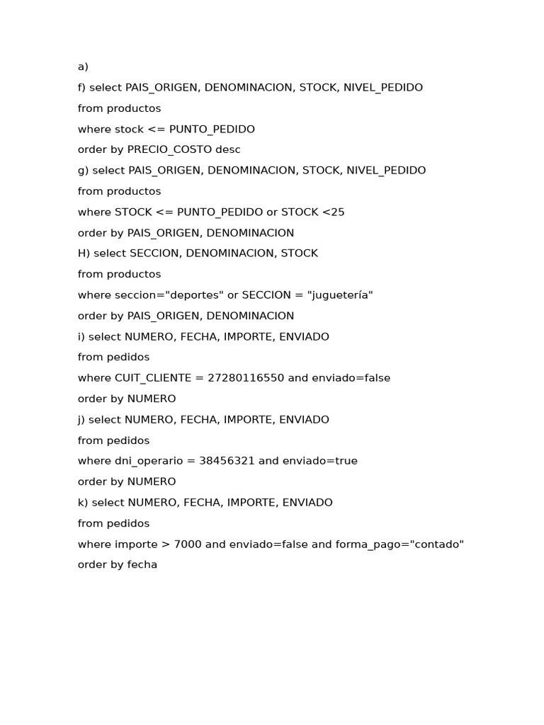 Consultas SQL para Gestión de Productos y Pedidos | PDF