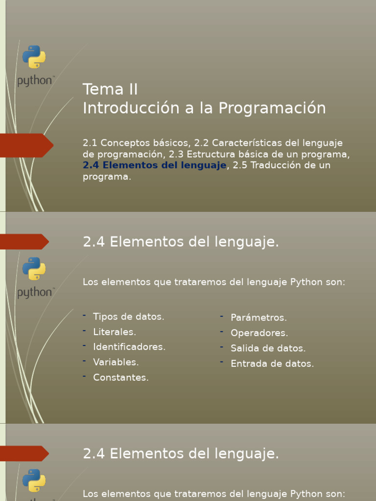 Elementos del Lenguaje Python | PDF | Lenguaje de programación | Tipo de datos