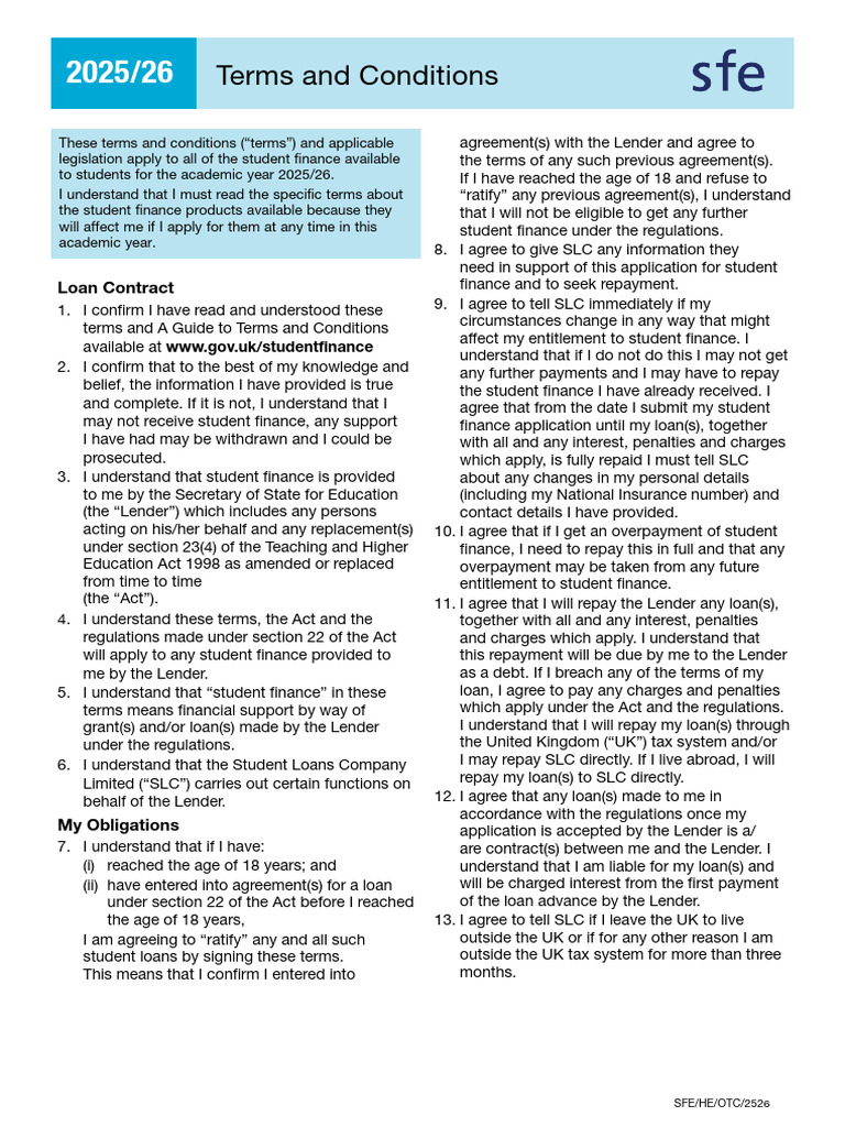 SFE OTC Online Terms and Conditions 2526 D v2.0 | PDF | Loans | Private Law