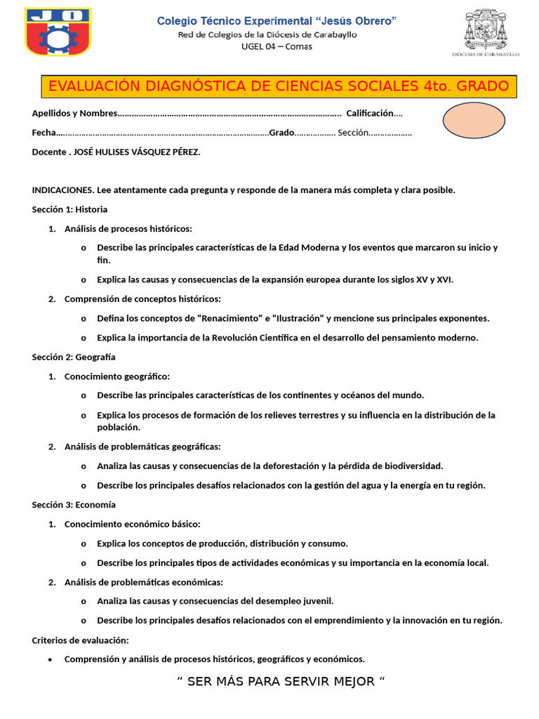 Evaluacion Dignostica de Ciencias Sociales de Cuarto 2025 | PDF | Geografía | Ciencias Sociales