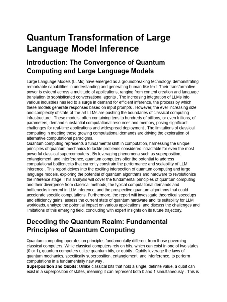 Quantum LLM Inference Transformation | PDF | Quantum Computing | Computing
