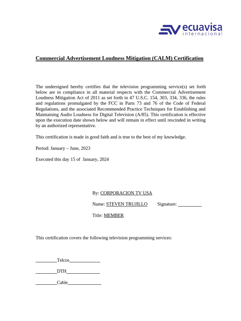 CALM Act Cert 1S 2023 | PDF