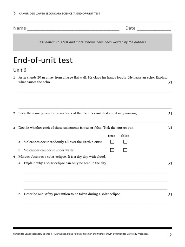 End-of-Unit Test for Science 7 | PDF | Eclipse | Solar System