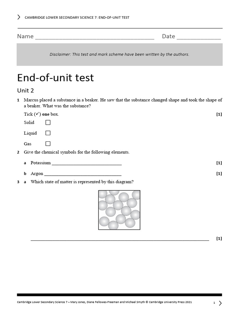 End-of-Unit Test for Science 7 | PDF | Chemical Substances | Water