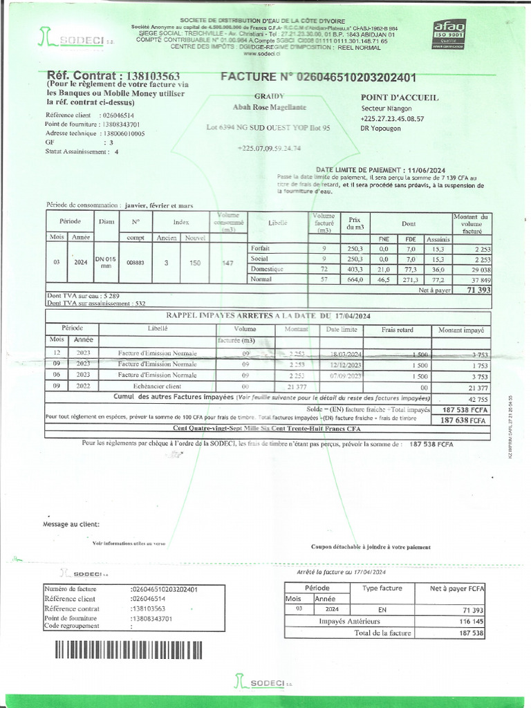 Facture Sodeci | PDF