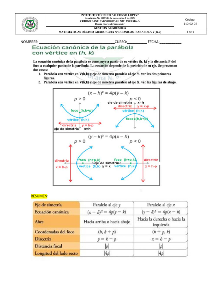 guia 3 parabola V (H,K) guia complementaria | PDF