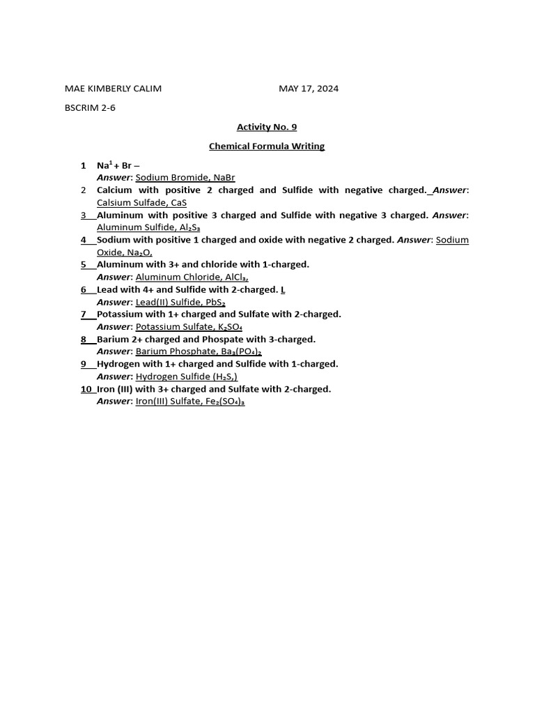 Chemical Formula Writing Examples | PDF