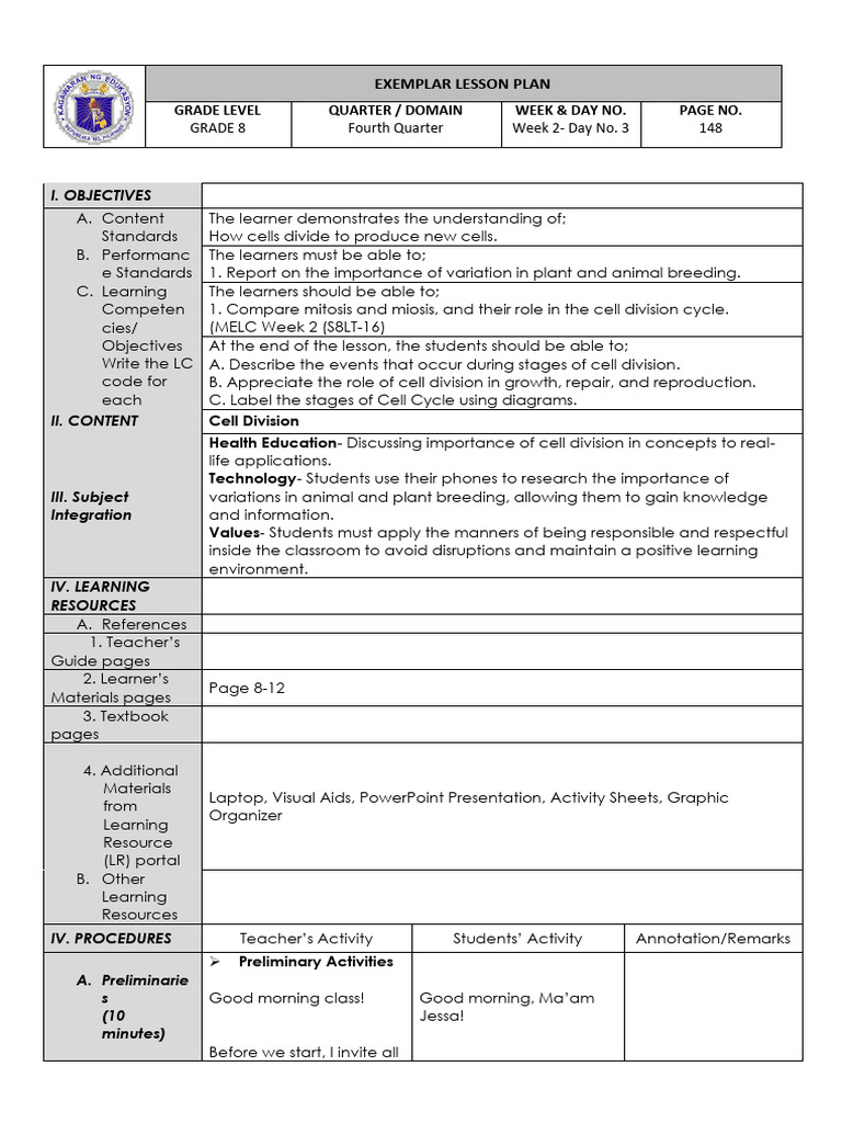 Cell Division Lesson Plan - 115112 | PDF | Mitosis | Systems Biology