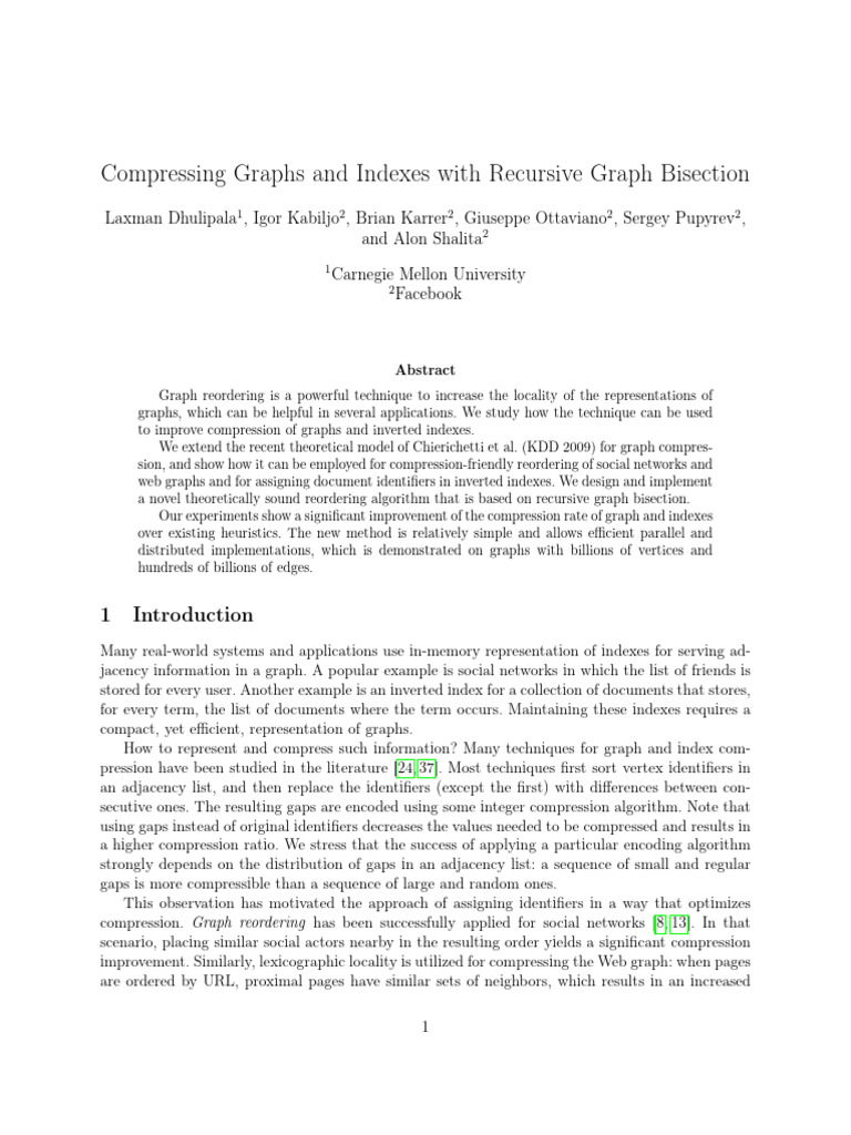 Dhulipala Et Al. - 2016 - Compressing Graphs and Indexes With Recursive Graph Bisection | PDF ...