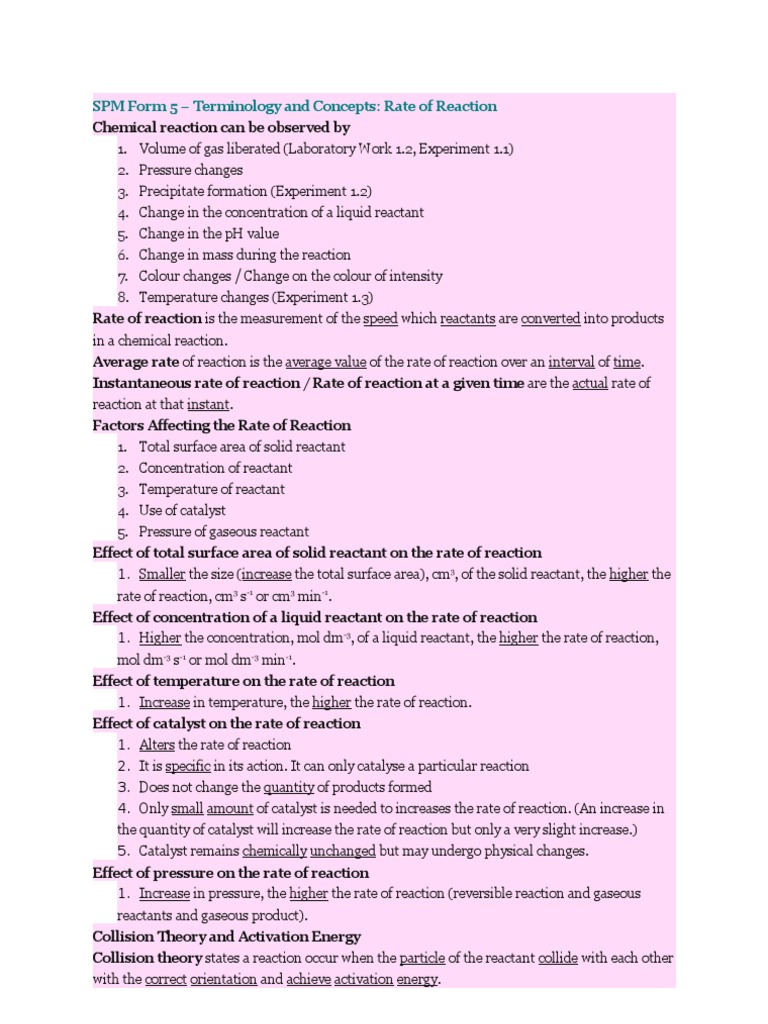SPM Form 5 Rate of Reactions | PDF | Reaction Rate | Chemical Reactions