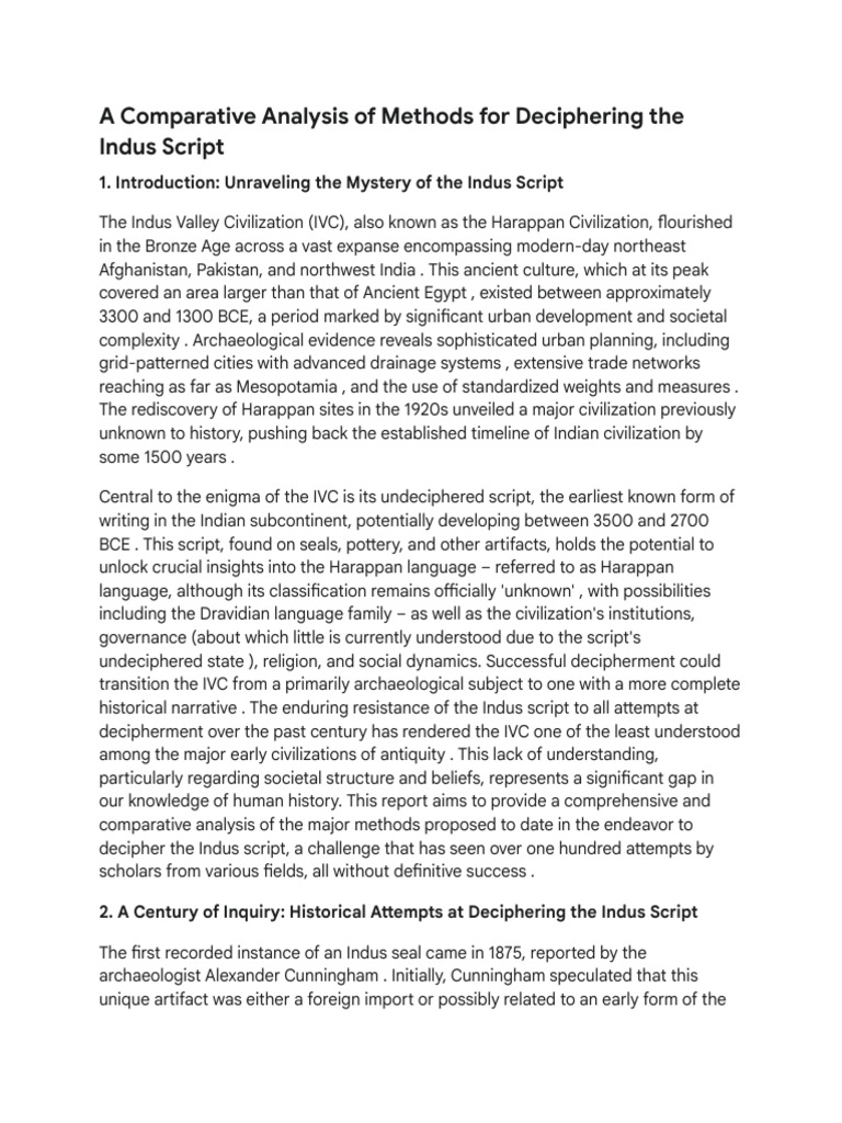 A Comparative Analysis of Methods for Deciphering the Indus Script ...