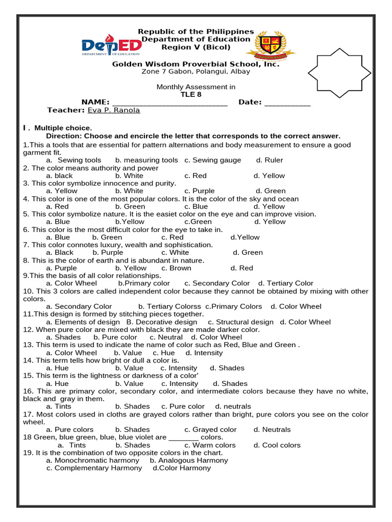 Smoke Green Color in TLE Assessment | PDF | Bios | Color
