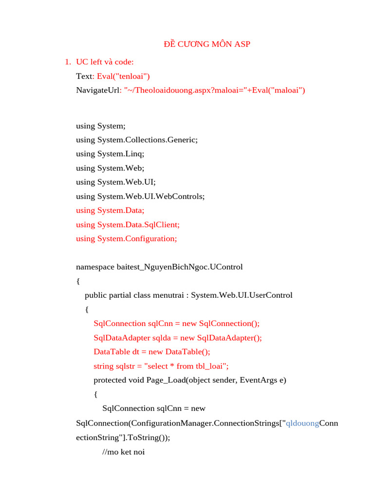 ĐỀ CƯƠNG MÔN ASP | PDF