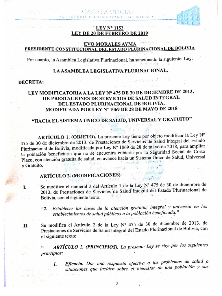 Ley N 1152 20-02-2019 | PDF