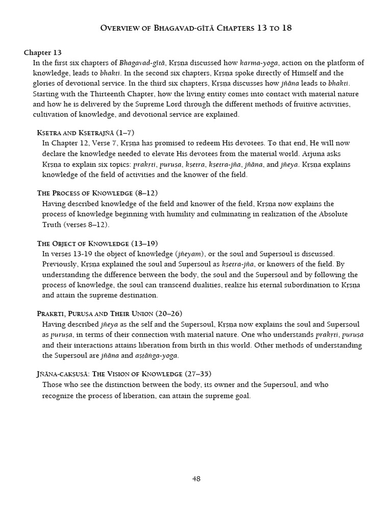 Bhagavad-Gétä Chapters 13-18 Overview | PDF | Indian Philosophy | Hindu ...